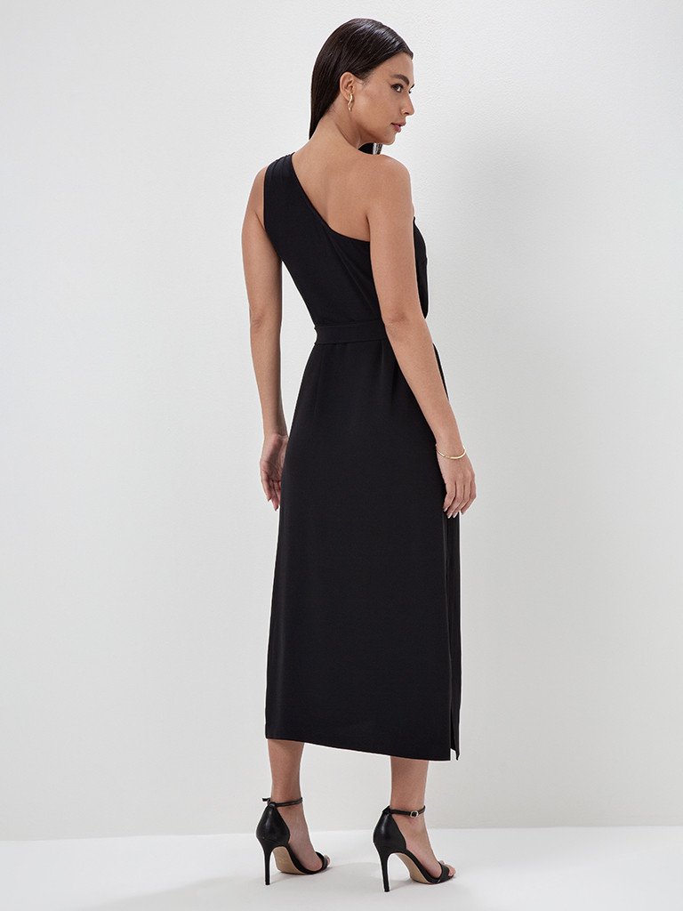 Vestido Maxi Longuete de Alfaiataria Texturizada Preto Rosicler