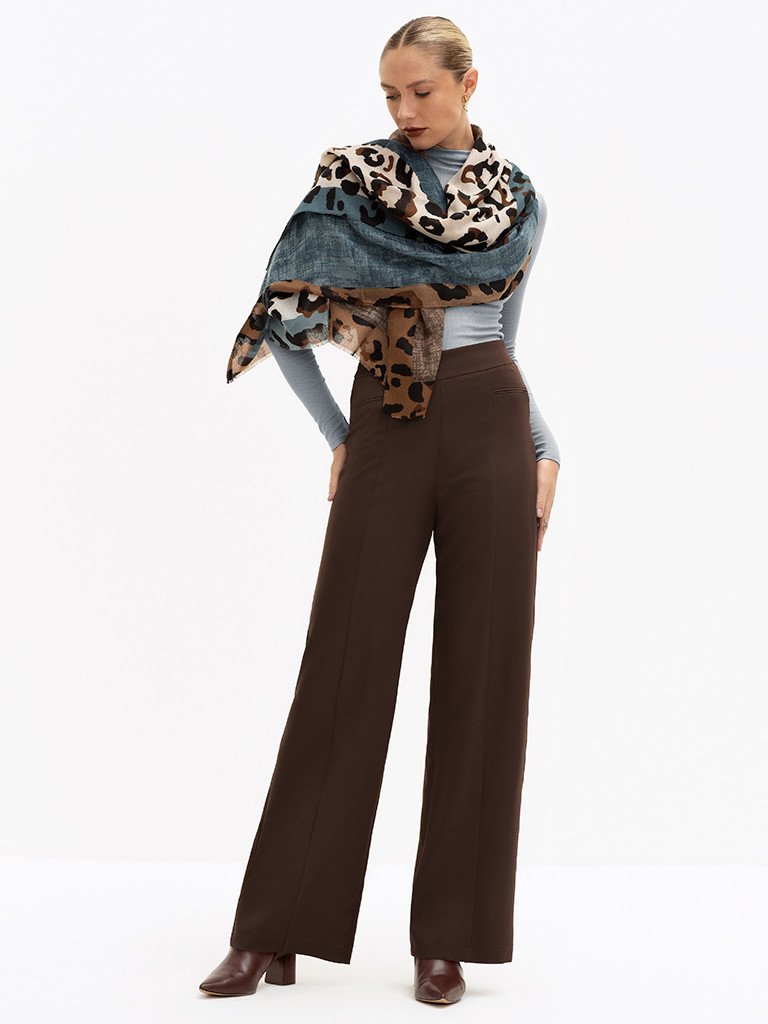 Blusa Canelada Gola Alta Cinza Azulado Adele